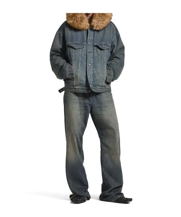 Balenciaga Fur Hooded Denim Jacket