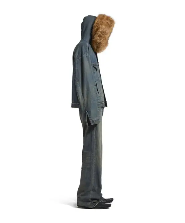 Balenciaga Fur Hooded Denim Jacket