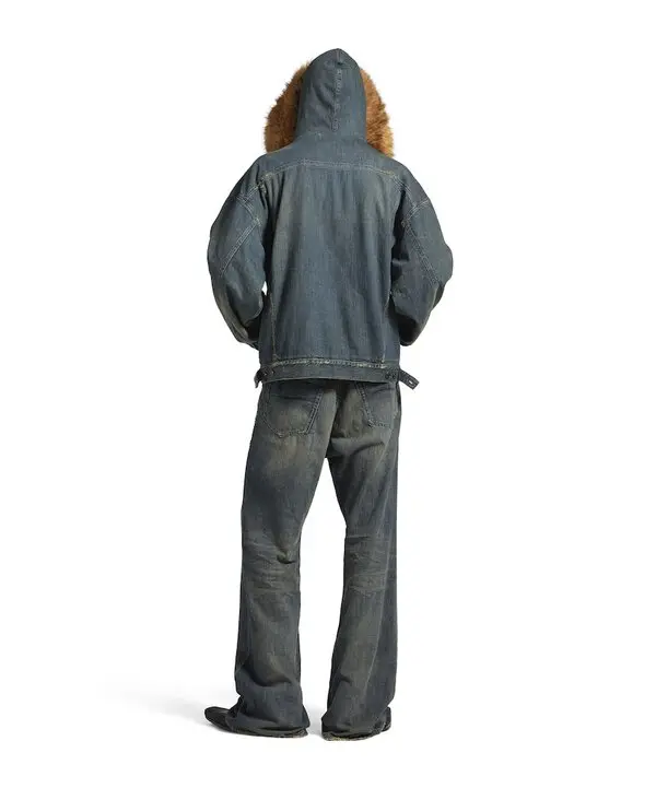 Balenciaga Fur Hooded Denim Jacket