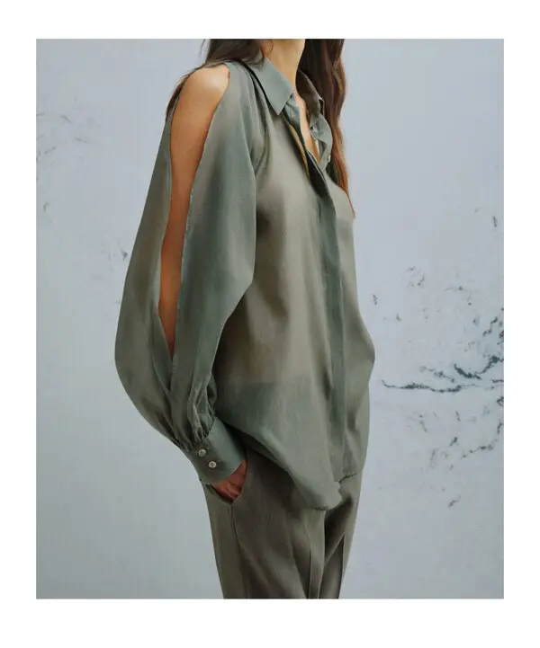 Marella Cotton And Silk Muslin Shirt With Gathered Cuffs