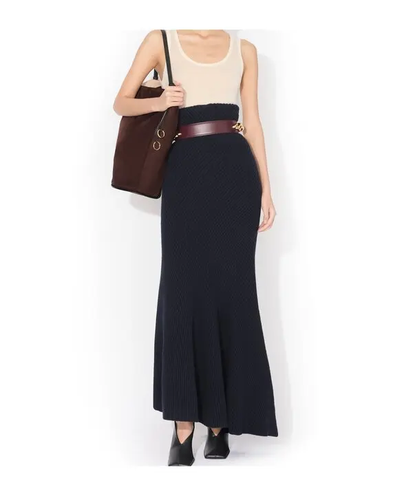 Alaïa Asymmetric Ribbed Knit Fishtail Midi Skirt