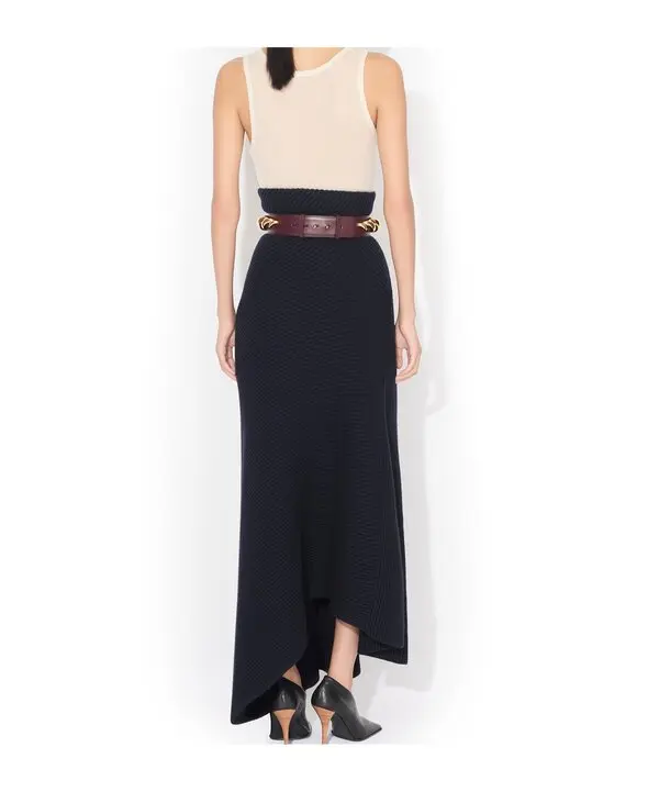 Alaïa Asymmetric Ribbed Knit Fishtail Midi Skirt