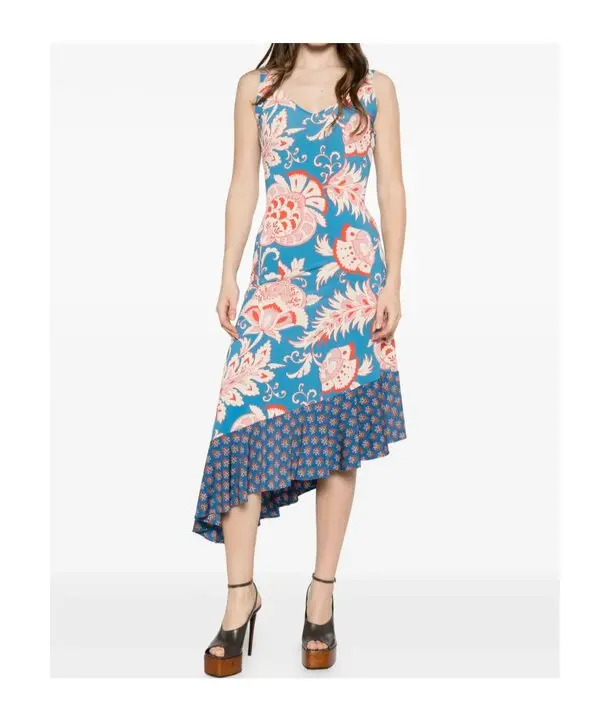 Etro Floral Print Ruffled Midi Dress - Blue