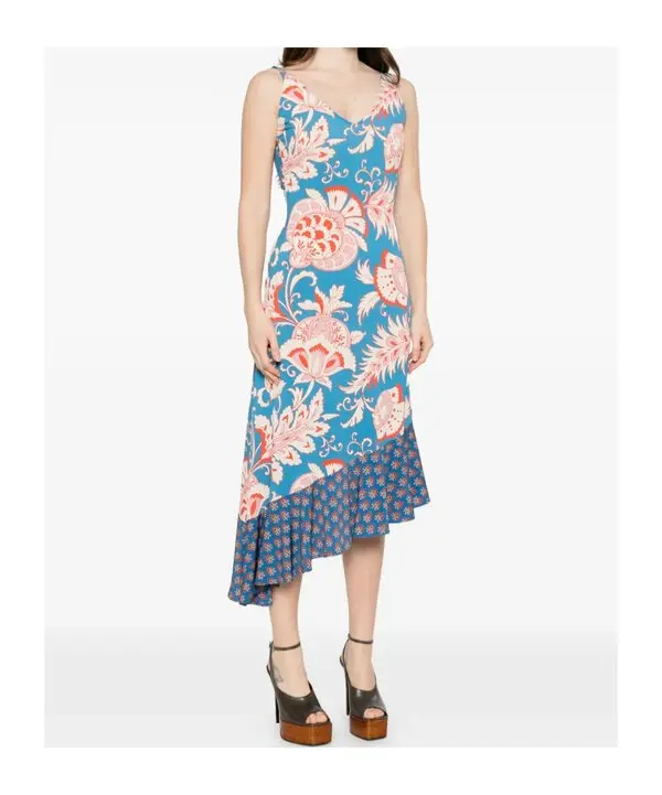 Etro Floral Print Ruffled Midi Dress - Blue