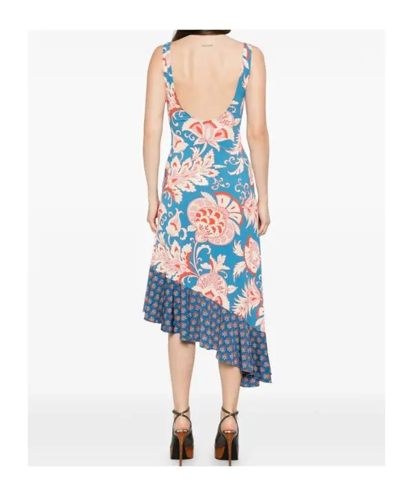 Etro Floral Print Ruffled Midi Dress - Blue