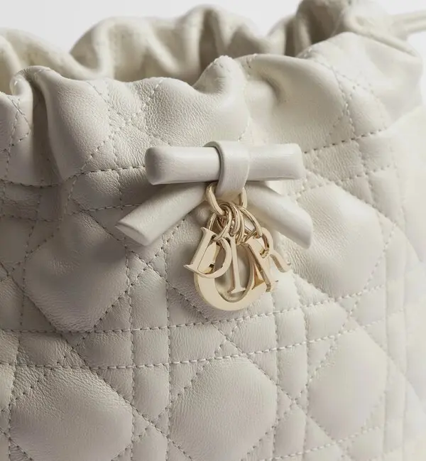 Dior Quilted Cannage Mini Bucket Bag With D.i.o.r. Charms - White