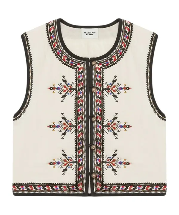 Isabel Marant Étoile Sleeveless Geometric Embroidered Gilet - Ecru