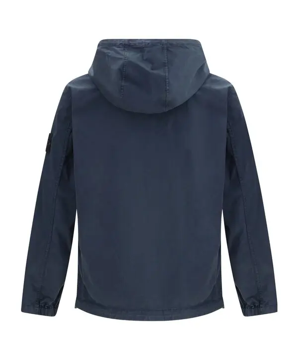 Stone Island Logo Patch Zip-up Hooded Jacket - Blue