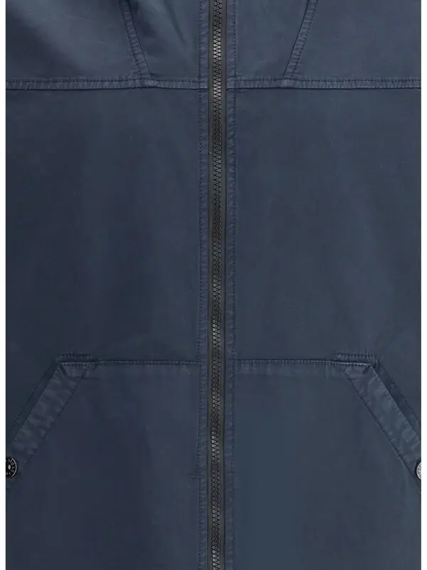 Stone Island Logo Patch Zip-up Hooded Jacket - Blue