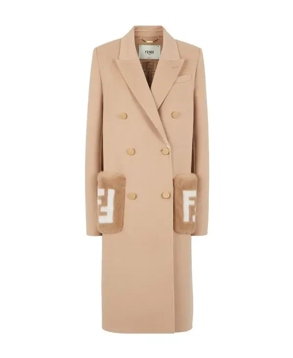 Fendi Double-breasted Long Coat With Mink Fur Pockets - No