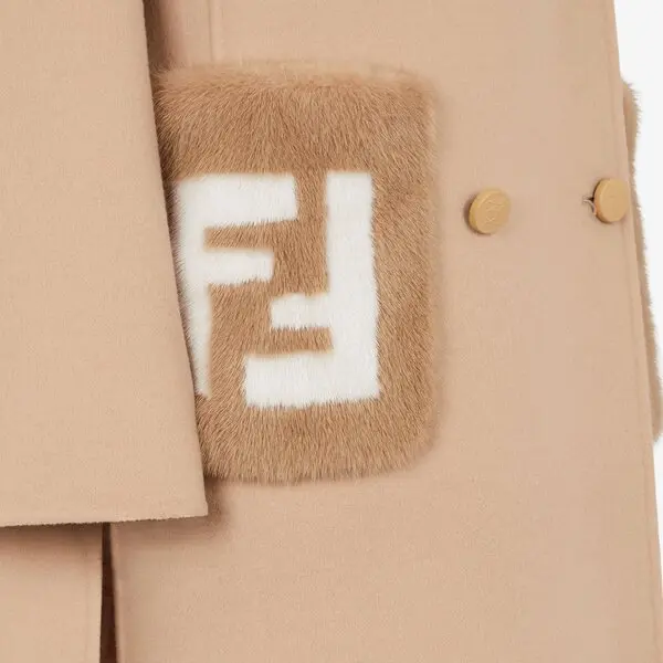 Fendi Double-breasted Long Coat With Mink Fur Pockets