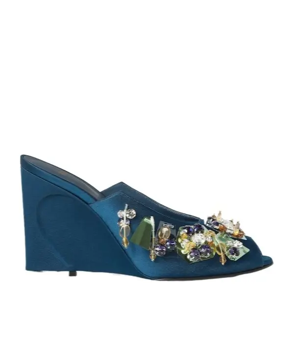 Fendi Embellished Fabric Wedge Sandals