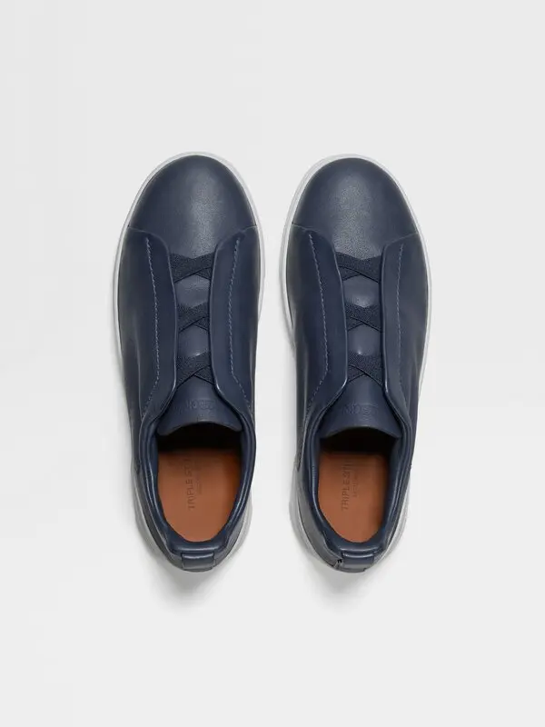 Zegna Triple Stitch Leather Sneakers - Blue