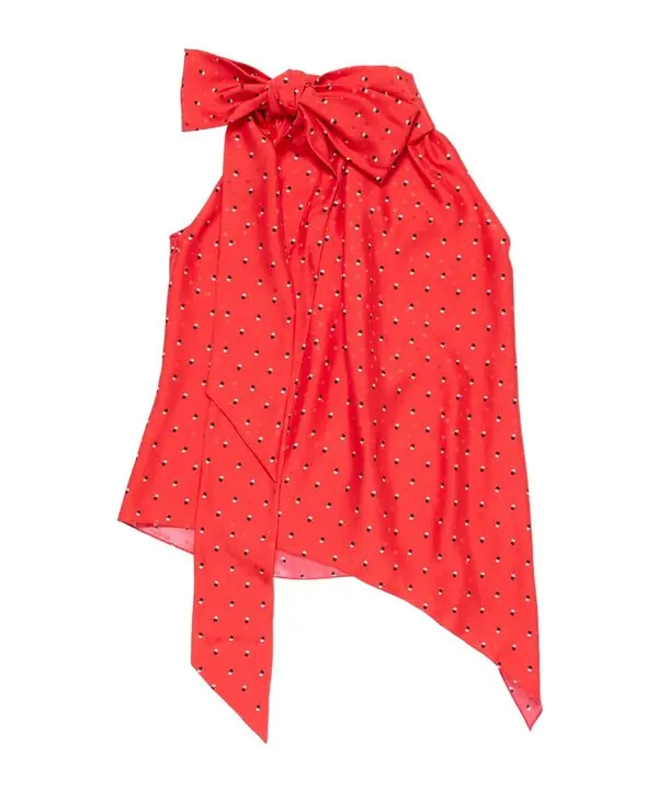 Acne Studios Bow Detail Asymmetric Jacquard Dot Top