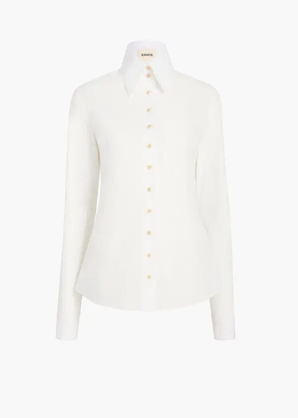 Khaite Ivy" Organic Cotton Poplin Sculptural Collar Button-up Shirt - Chalk
