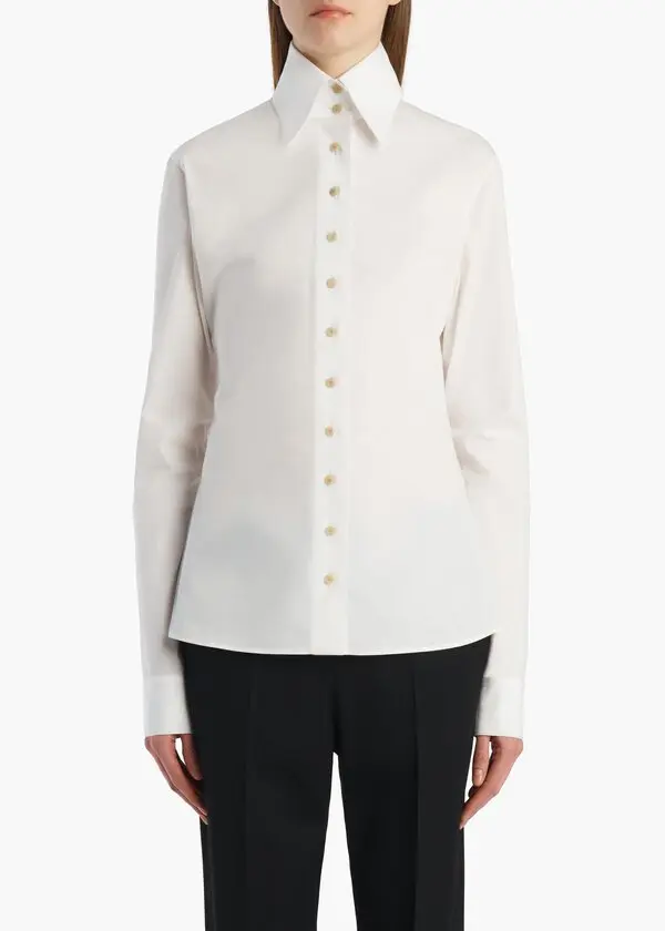 Khaite Ivy" Organic Cotton Poplin Sculptural Collar Button-up Shirt - Chalk