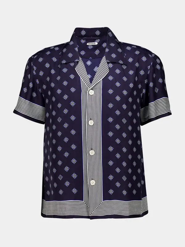 BODE Navy Foyer Diamond Short Sleeve Shirt - Blue