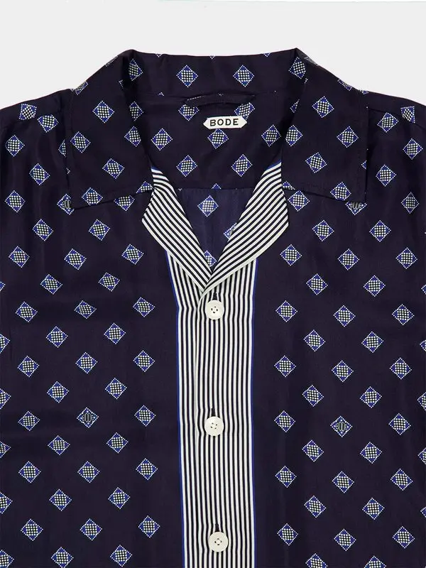 BODE Navy Foyer Diamond Short Sleeve Shirt - Blue