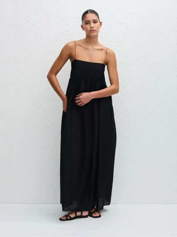 Matteau Empire Pintuck Bodice Midi Dress - Black