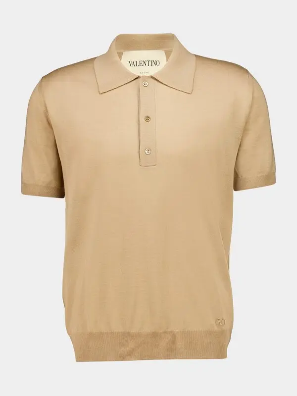 Valentino Garavani Wool Polo With Vlogo Embroidery - Beige