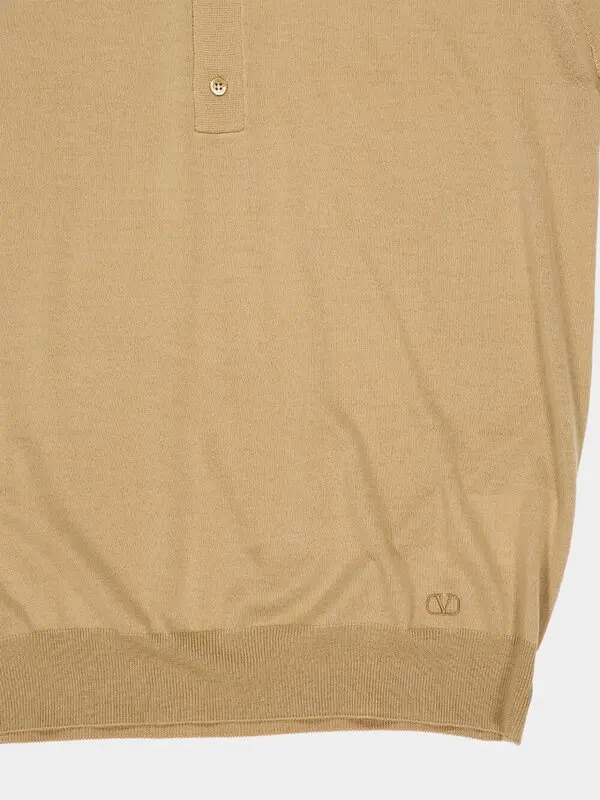 Valentino Garavani Wool Polo With Vlogo Embroidery - Beige