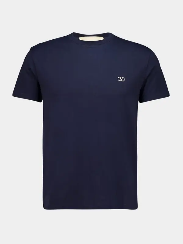 Valentino Garavani Navy Vlogo Cotton Crewneck T-shirt - Blue
