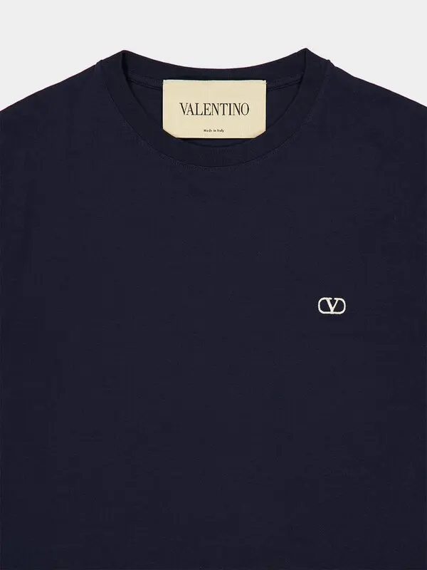 Valentino Garavani Navy Vlogo Cotton Crewneck T-shirt - Blue