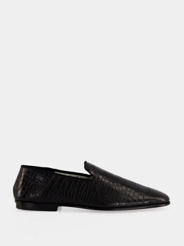 TOM FORD Steven Alligator-effect Leather Slipper - Black