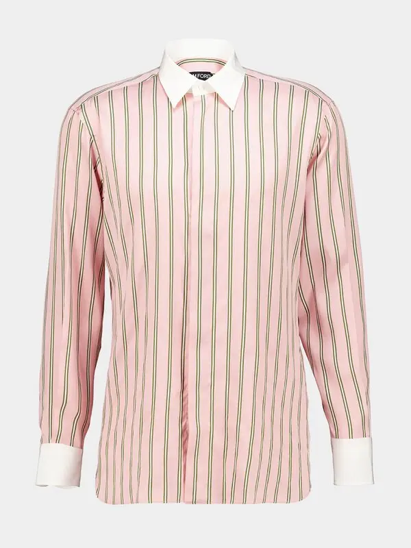 TOM FORD Pipa Oxford Stripe Silk Jacquard Shirt - Pink