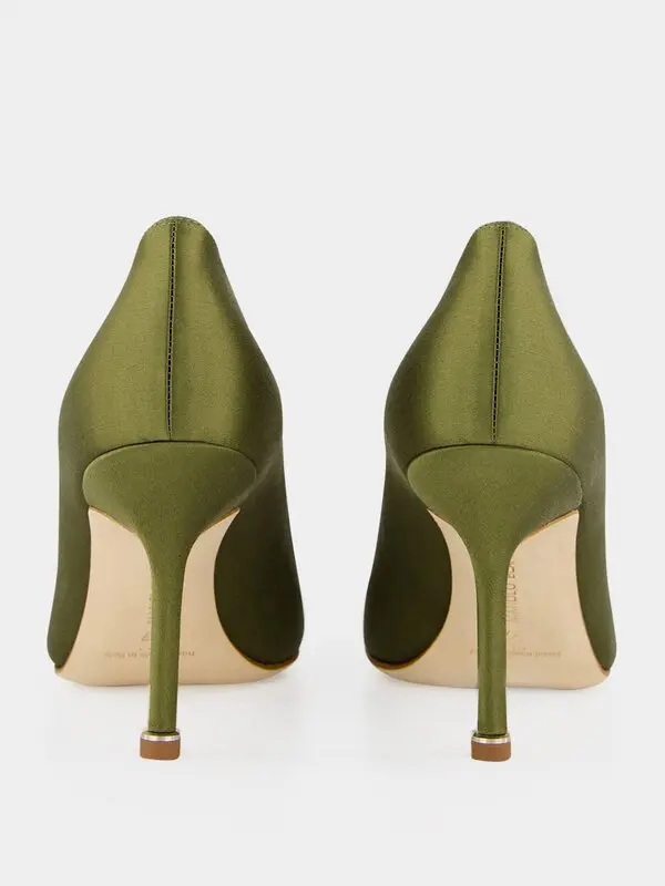 Manolo Blahnik Olive Satin Jewel Pumps - Green