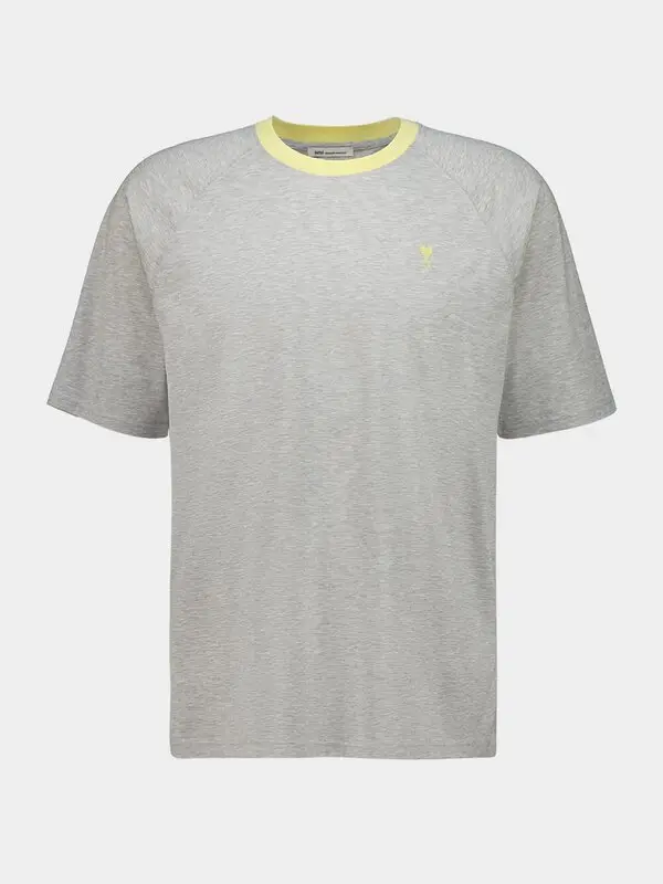 AMI Paris And Yellow De Coeur Cotton T-shirt - Grey