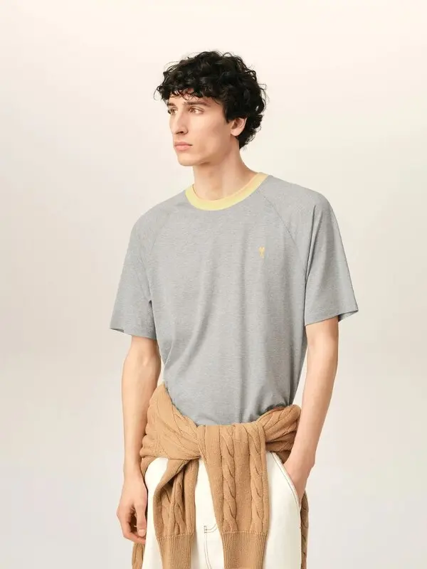 AMI Paris And Yellow De Coeur Cotton T-shirt - Grey