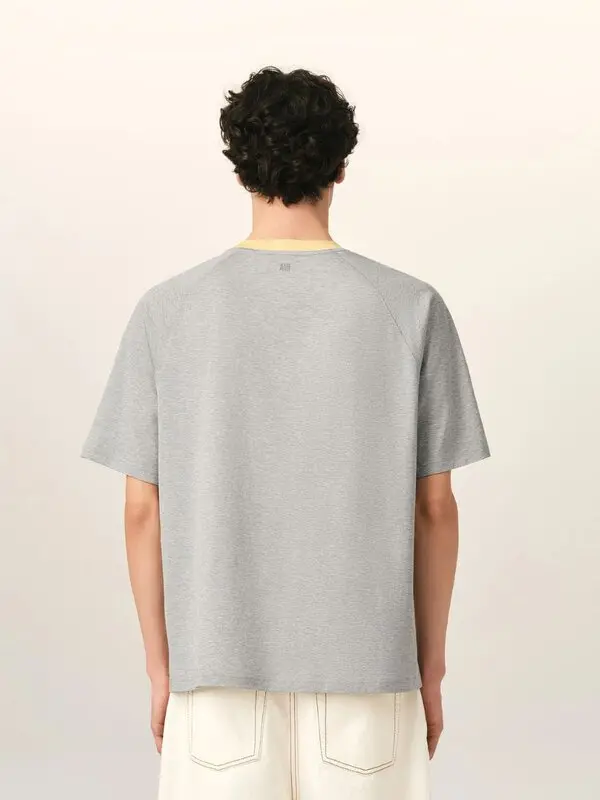 AMI Paris And Yellow De Coeur Cotton T-shirt - Grey