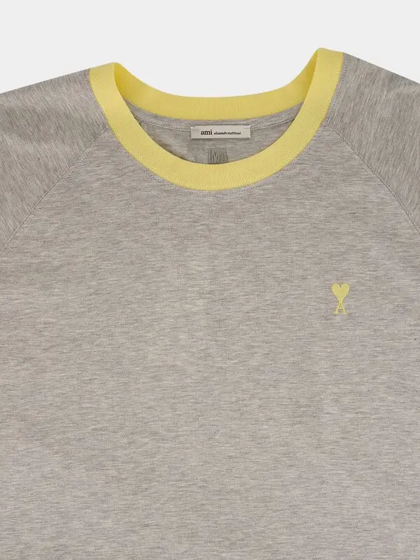 AMI Paris And Yellow De Coeur Cotton T-shirt - Grey