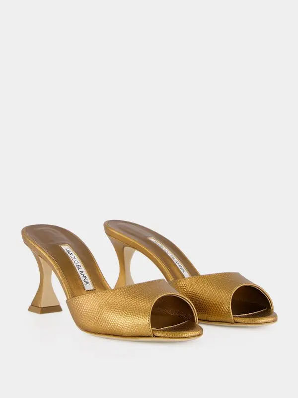 Manolo Blahnik Jadaron 70 Leather Heeled Mules - Gold