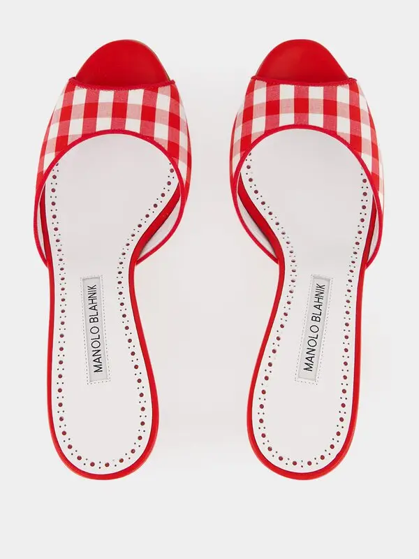 Manolo Blahnik Gingham Jadara 70 Heeled Mules - Red
