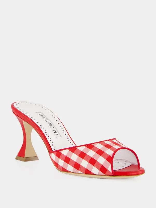 Manolo Blahnik Gingham Jadara 70 Heeled Mules
