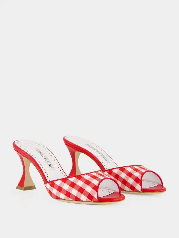 Manolo Blahnik Gingham Jadara 70 Heeled Mules