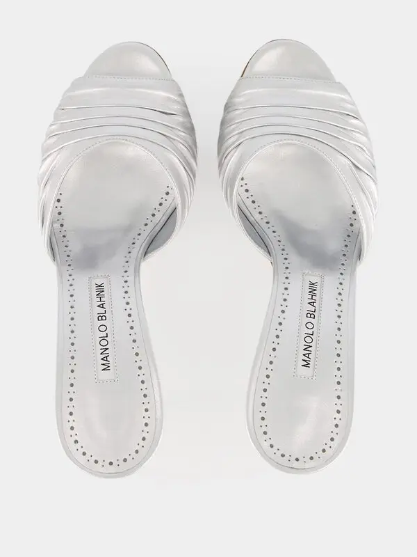 Manolo Blahnik Pirua 70 Nappa Heeled Mules - Silver