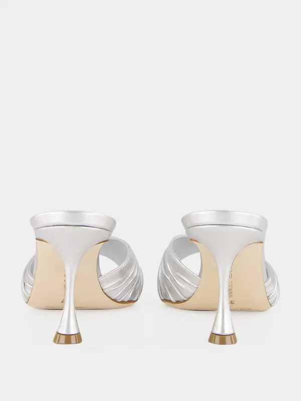 Manolo Blahnik Pirua 70 Nappa Heeled Mules - Silver