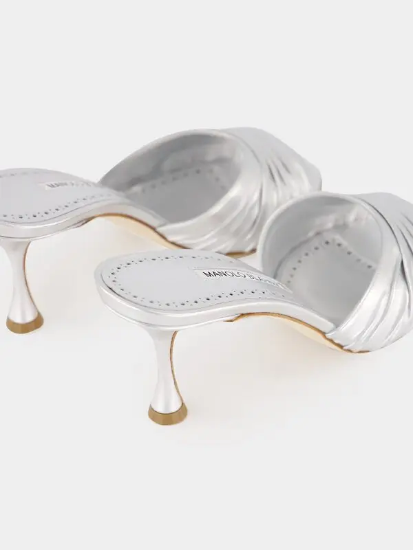 Manolo Blahnik Pirua 70 Nappa Heeled Mules - Silver