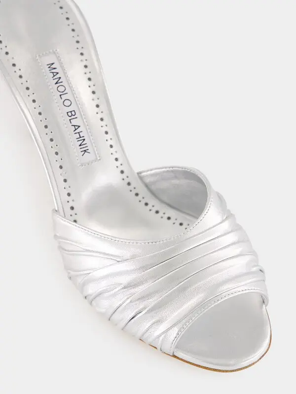 Manolo Blahnik Pirua 70 Nappa Heeled Mules - Silver