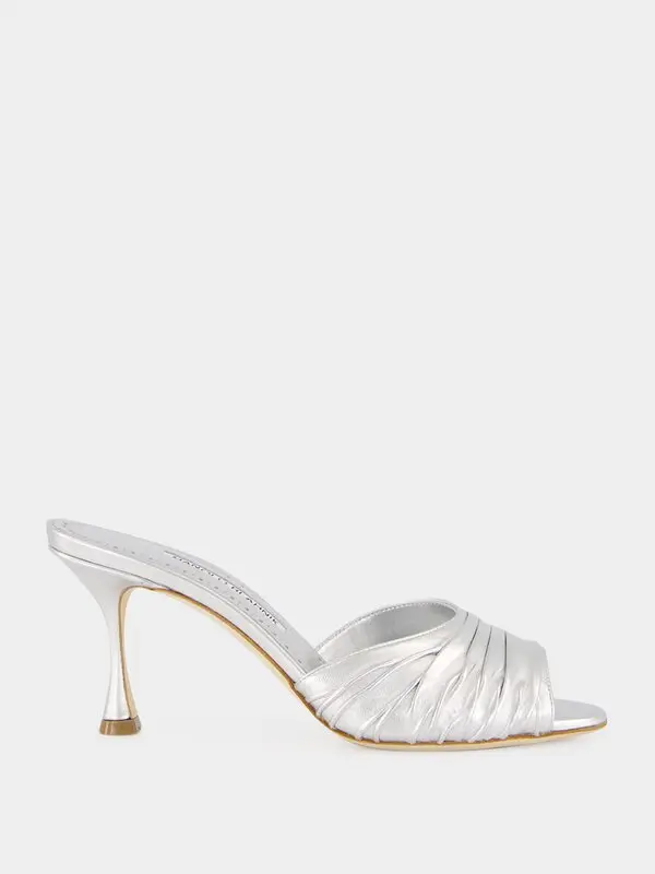 Manolo Blahnik Pirua 70 Nappa Heeled Mules - Silver