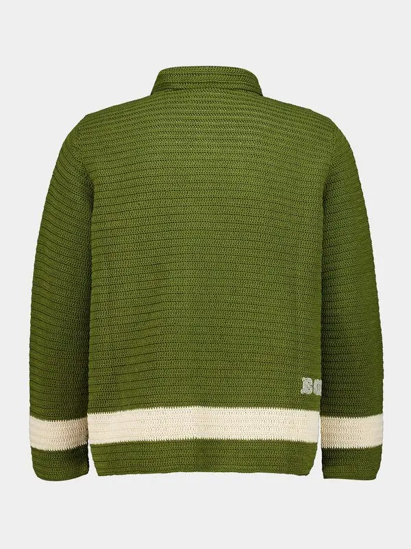 BODE Crochet Long Sleeve Shirt With Beaded Logo