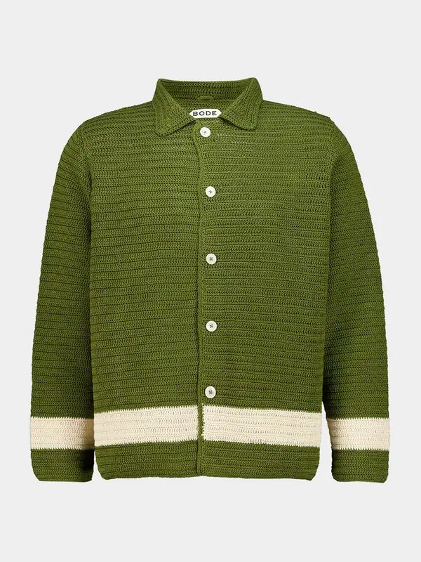 BODE Crochet Long Sleeve Shirt With Beaded Logo - Green