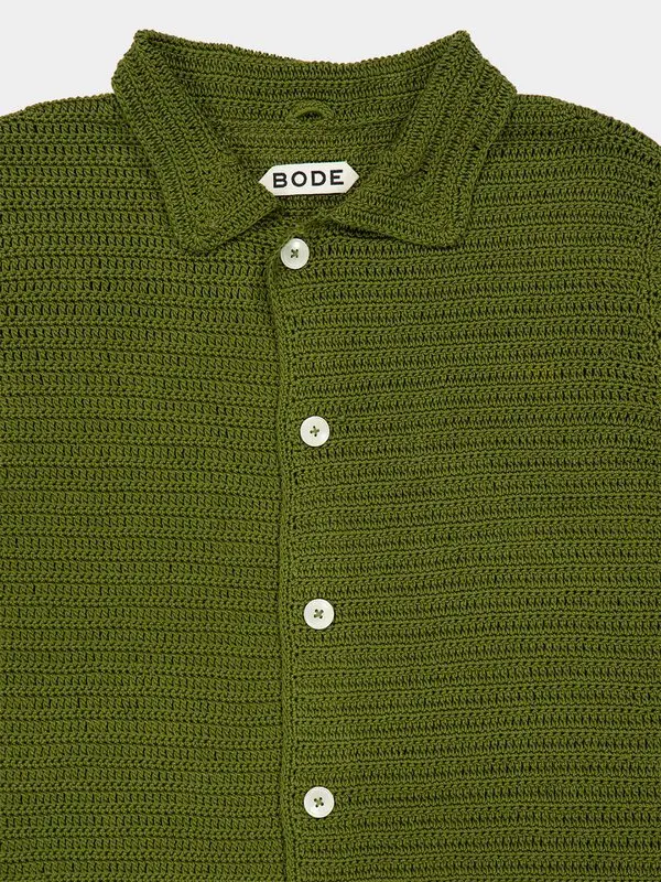 BODE Crochet Long Sleeve Shirt With Beaded Logo - Green