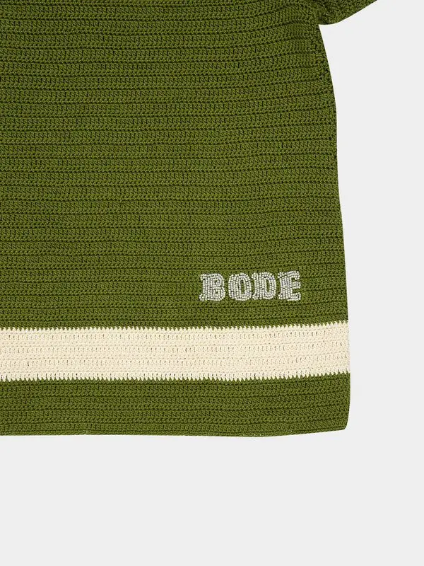 BODE Crochet Long Sleeve Shirt With Beaded Logo - Green