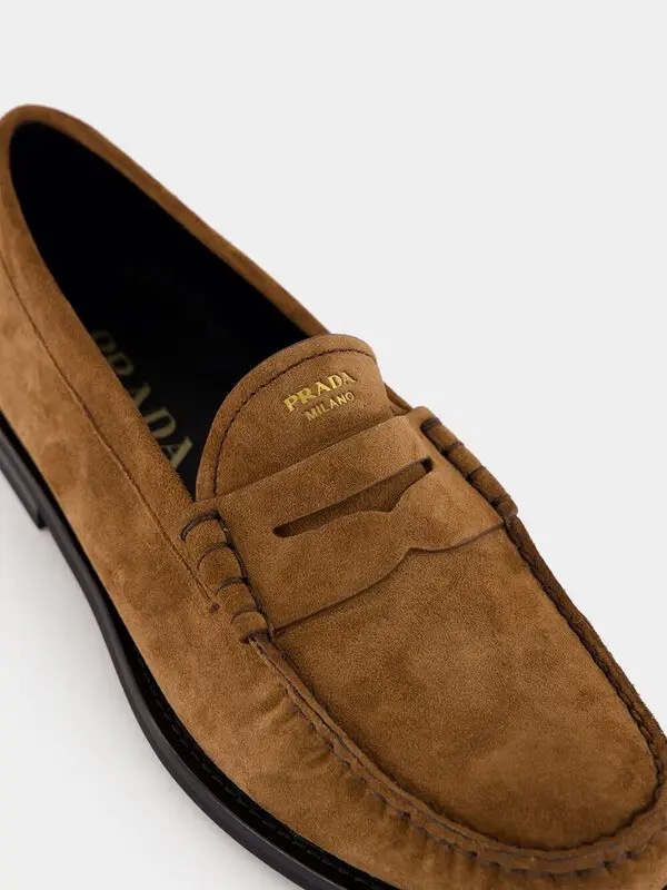 Prada Suede Penny Loafers - Brown