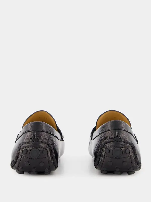 FERRAGAMO Gancini Ornament Driver Loafers In Hammered Calfskin - Black