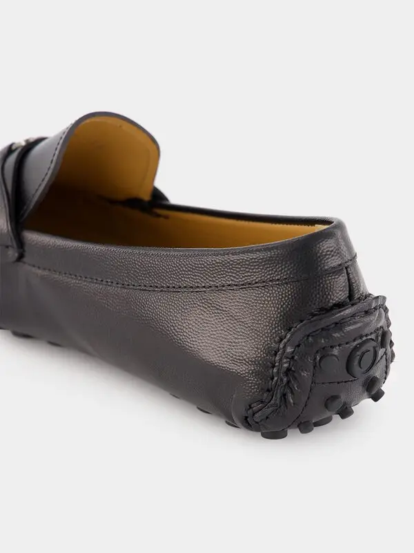 FERRAGAMO Gancini Ornament Driver Loafers In Hammered Calfskin - Black